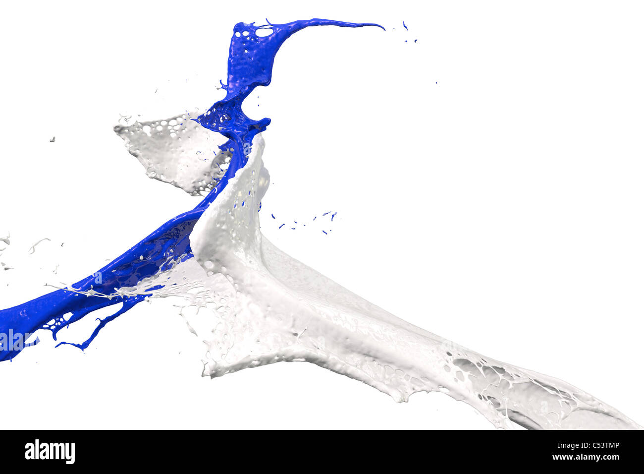 blue and white color splashes colliding, isolated on white background ...