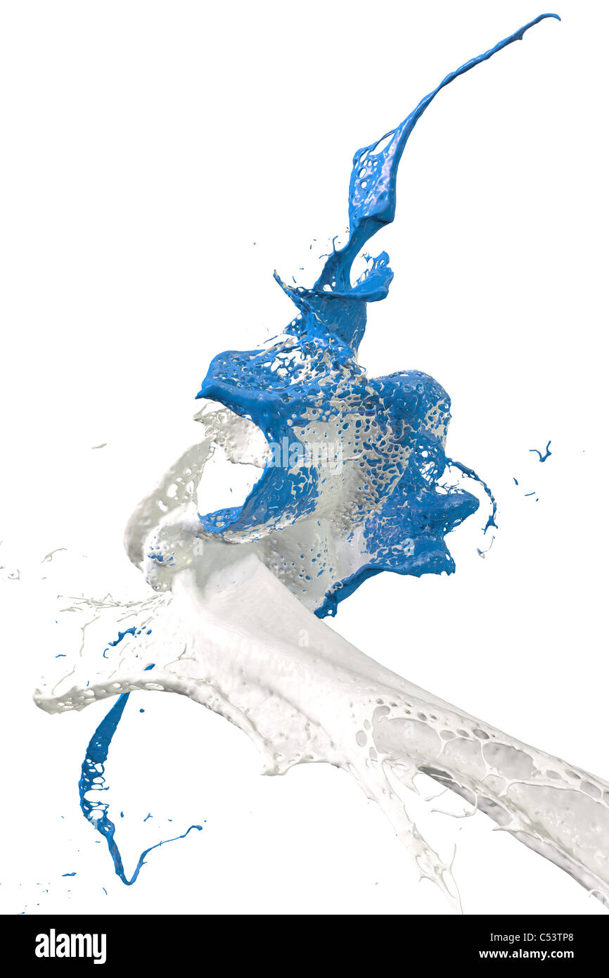 blue and white colour splashes collide, isolated on white background ...