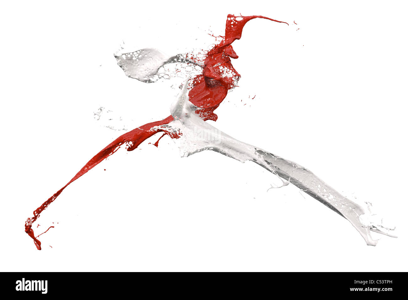 red and white color splashes collide, isolated on white background ...