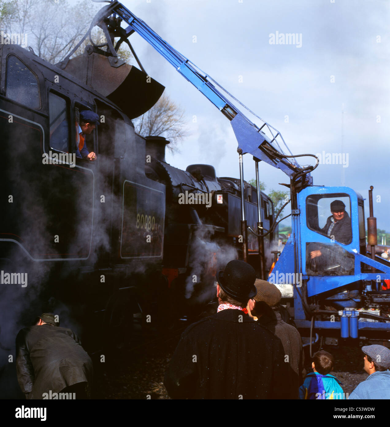 The 80080 Steam Locomotive being loaded with coal at Llandovery Station ...