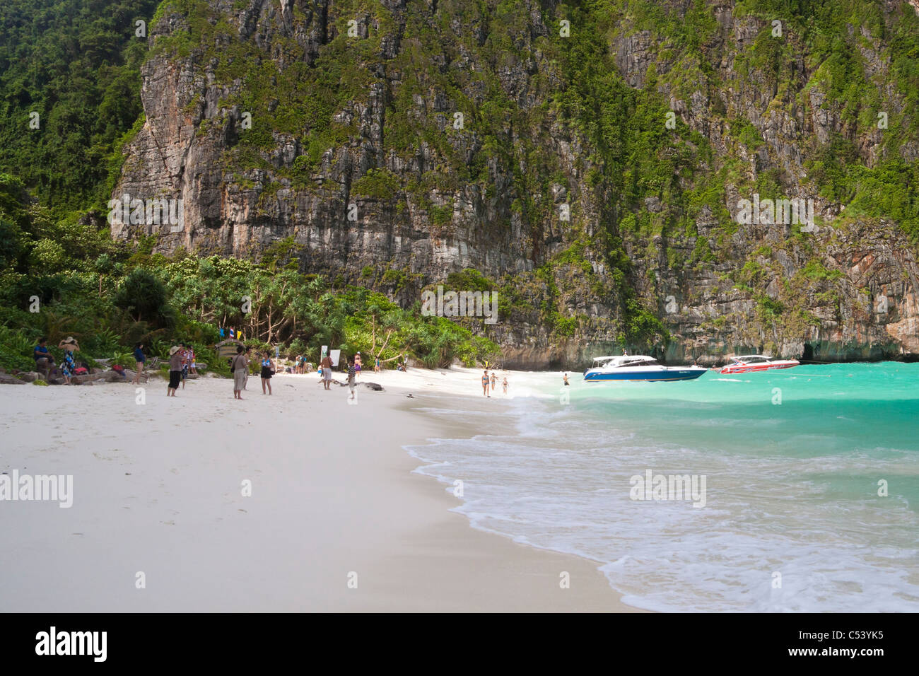 Maya Bay is a stunningly beautiful bay that's sheltered by 100-metre high cliffs on three sides ...