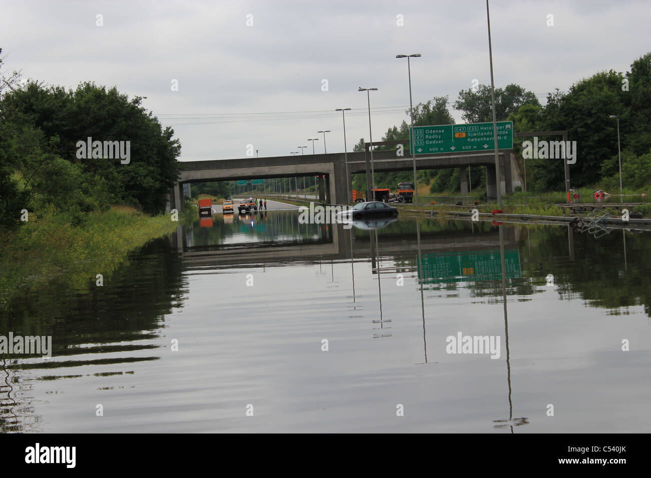 Flooding water at Amager motorway after heavy rain and thunderstorm in ...