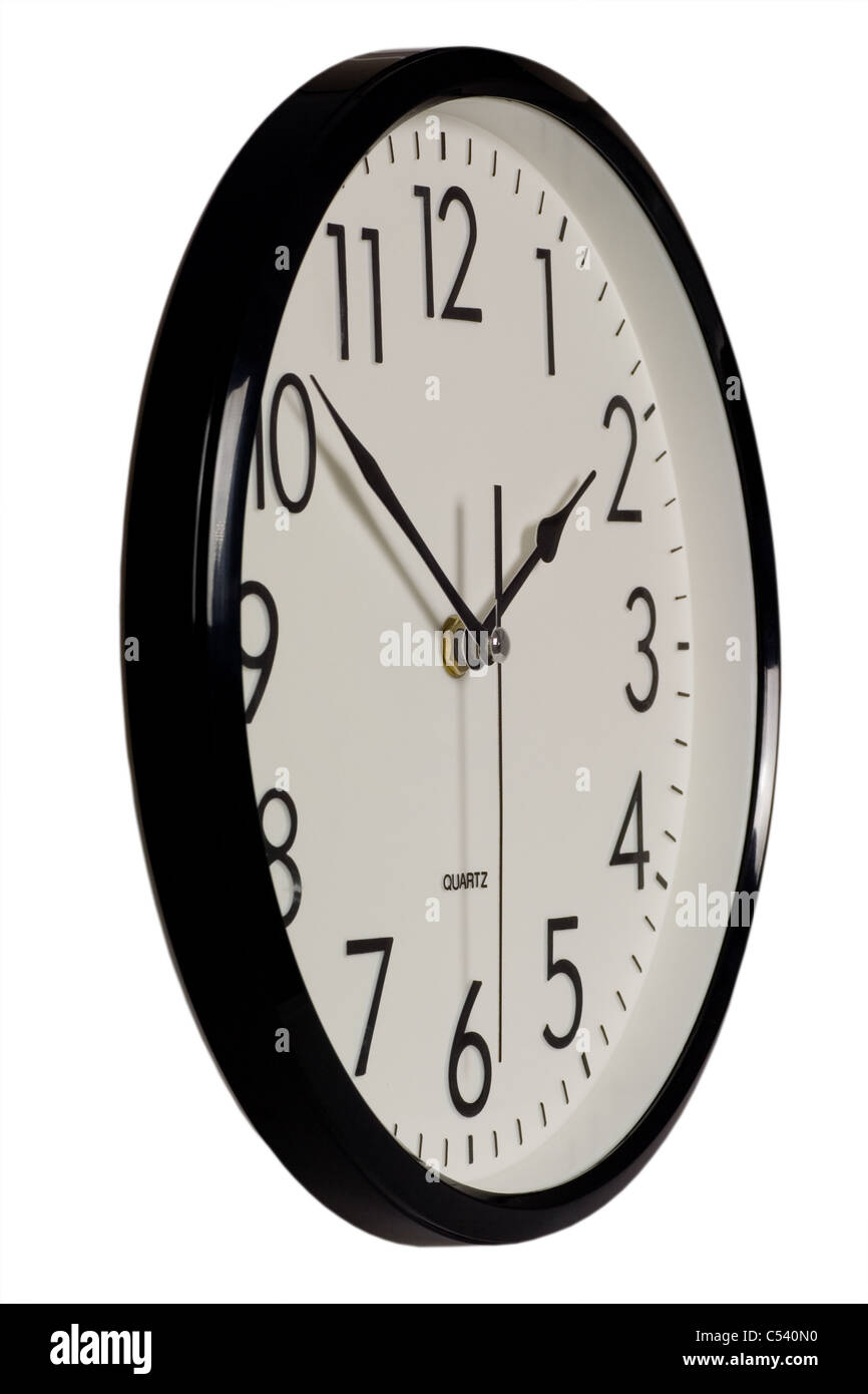 Closeup of a simple analog clock isolated on white background Stock ...