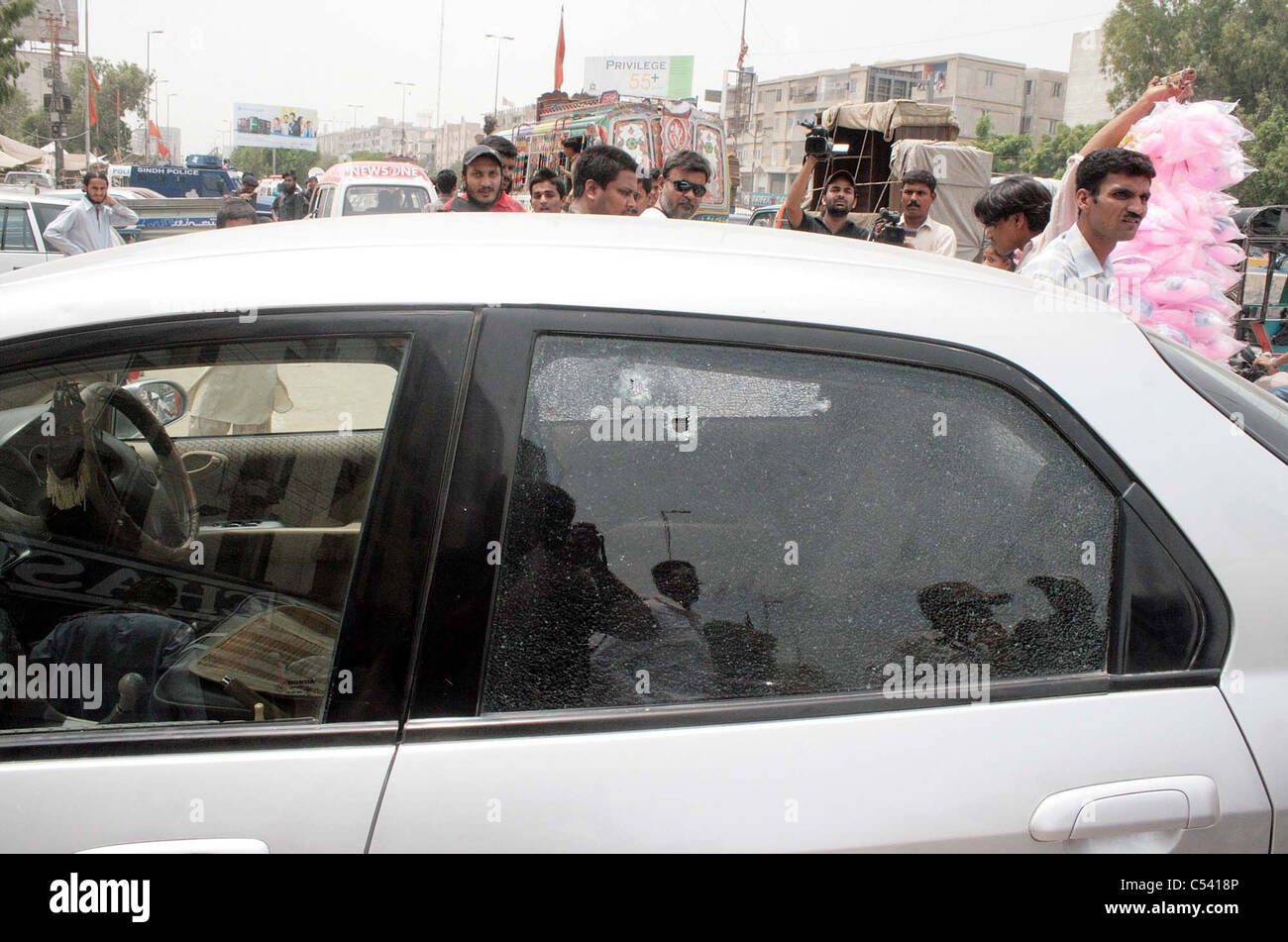 View of bullets signs on vehicle which were caused by clash between two ...