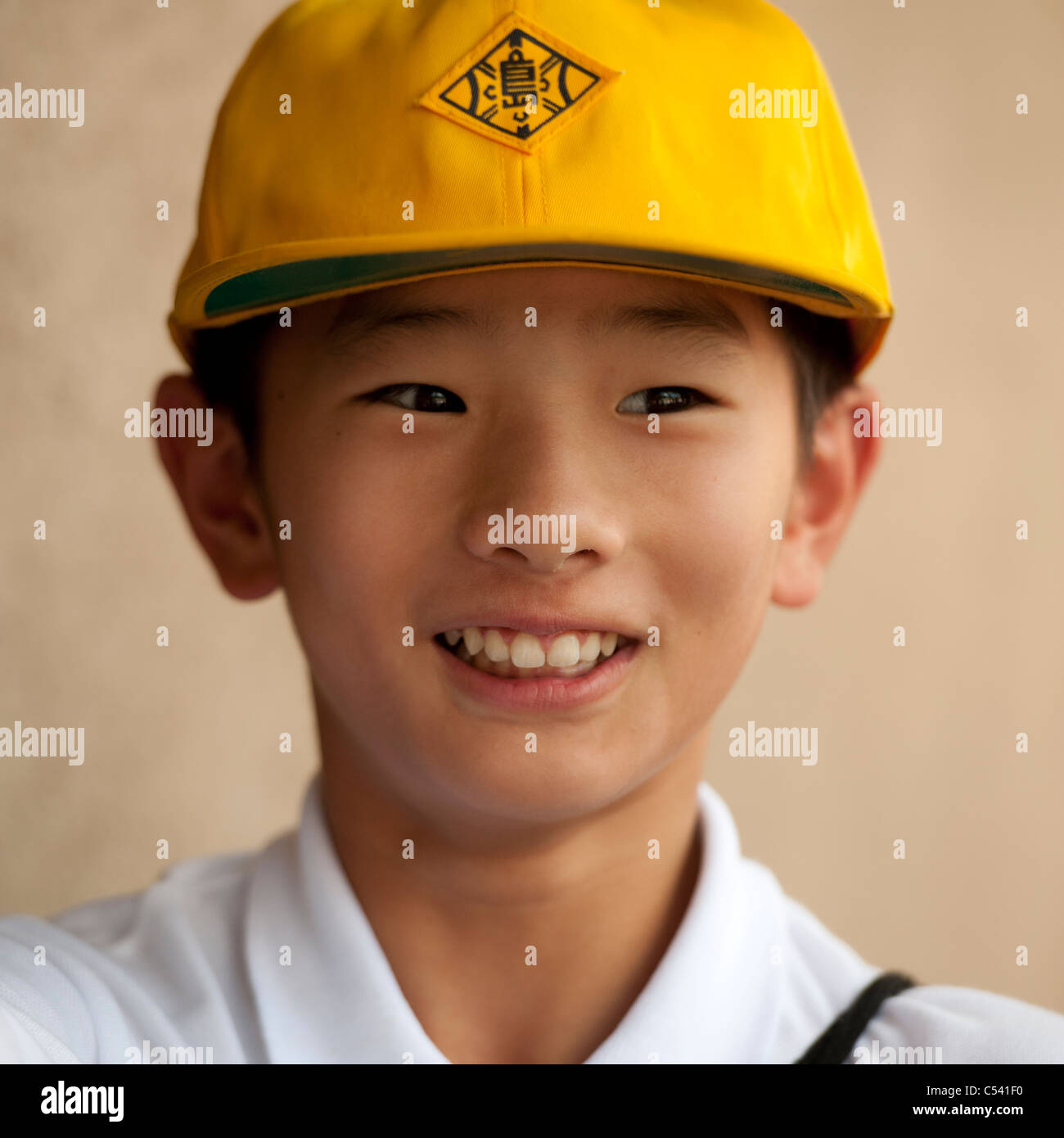 Close-up of a boy smiling in Todaiji Temple, Nara, Japan Stock Photo ...