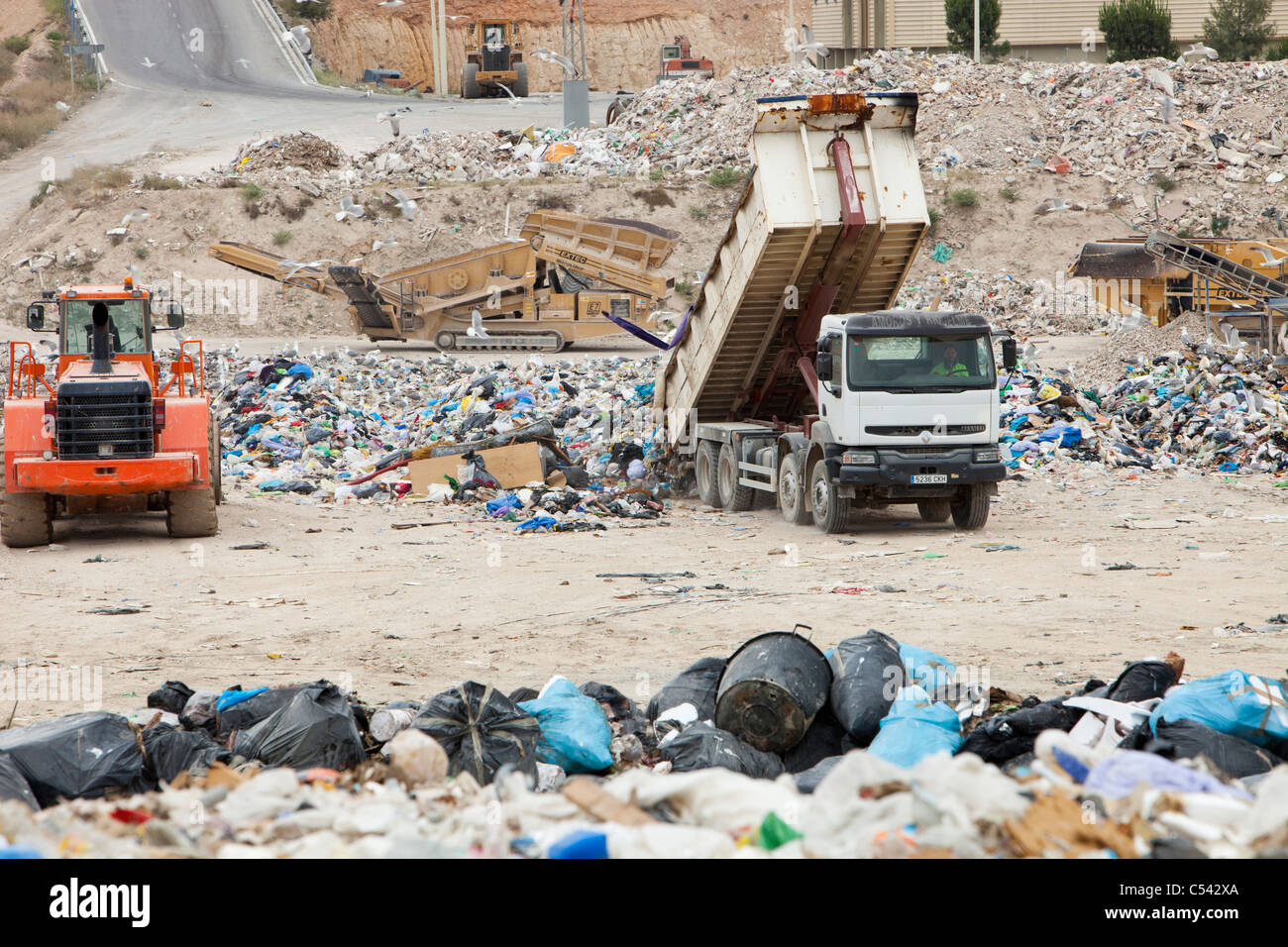 Rubbish on a landfill site in Alicante, Costa Blanca, Murcia, Spain ...