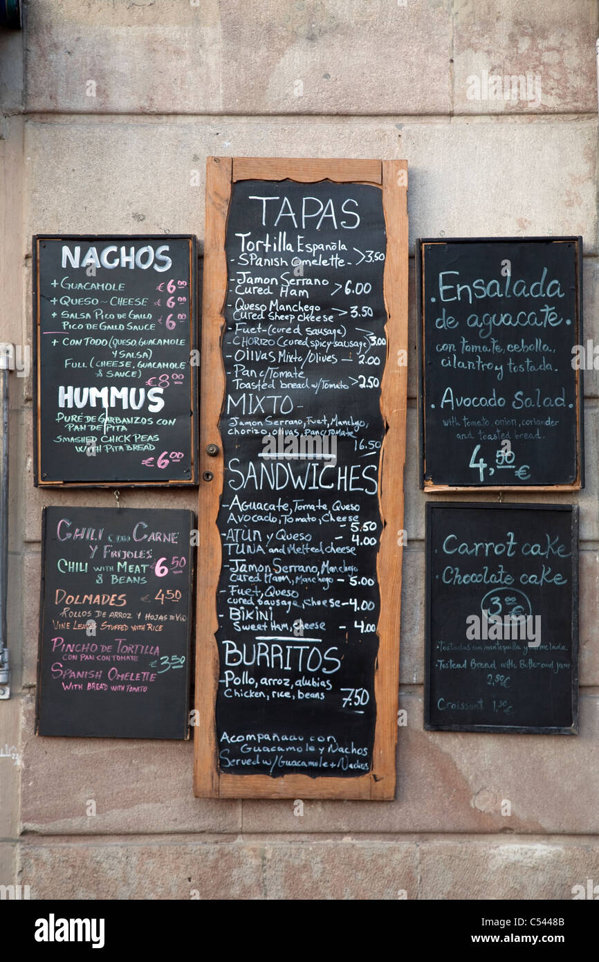 Various Spanish Menus on a Wall in Spain Stock Photo - Alamy