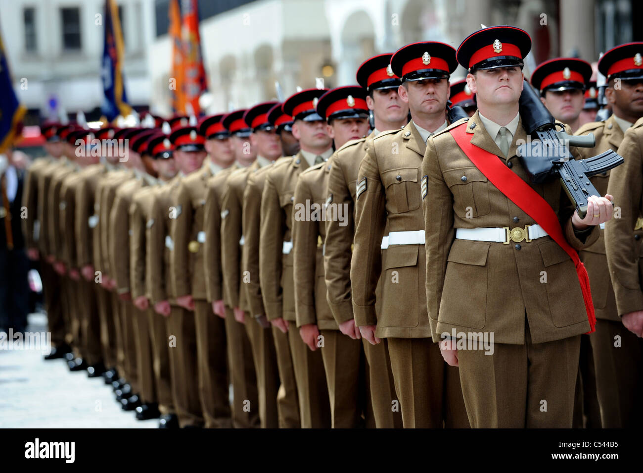 The Second Battalion The Princess of Wales Regiment parade through the ...