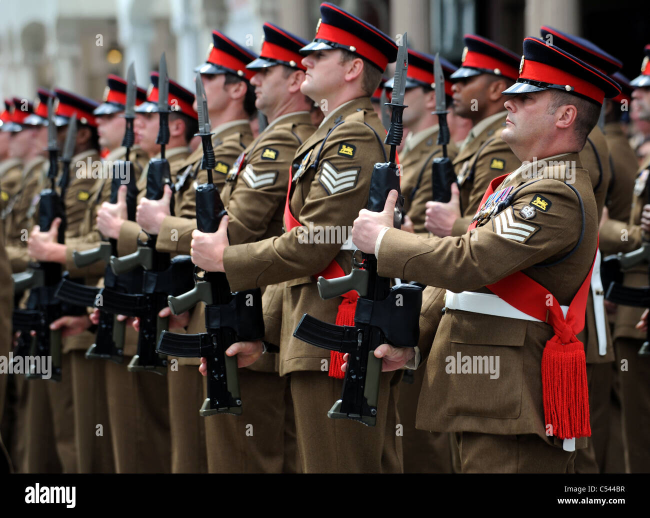 The Second Battalion The Princess of Wales Regiment parade through the ...