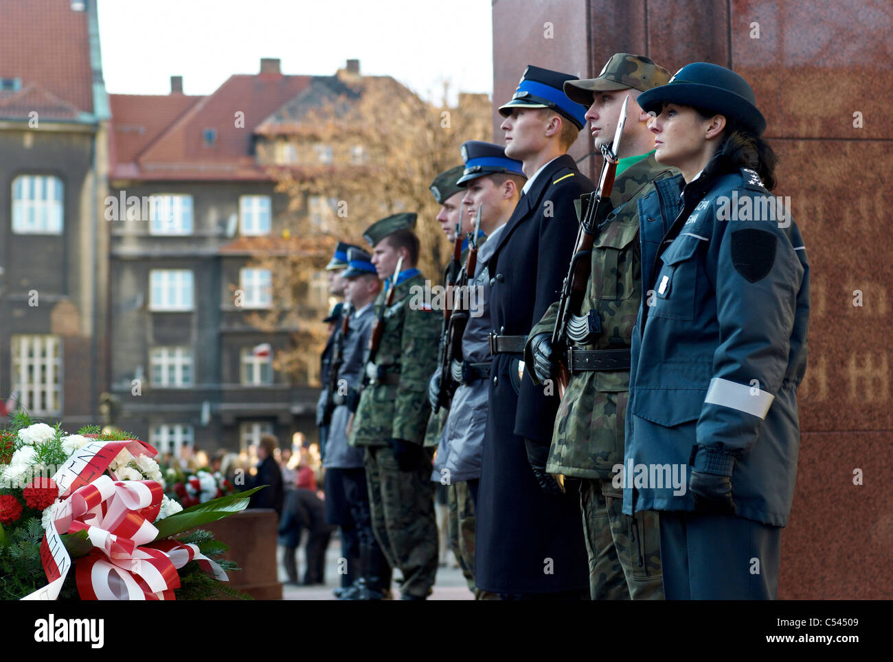 Honour guard at the monument of Marshal Jozef Pilsudski, Katowice ...