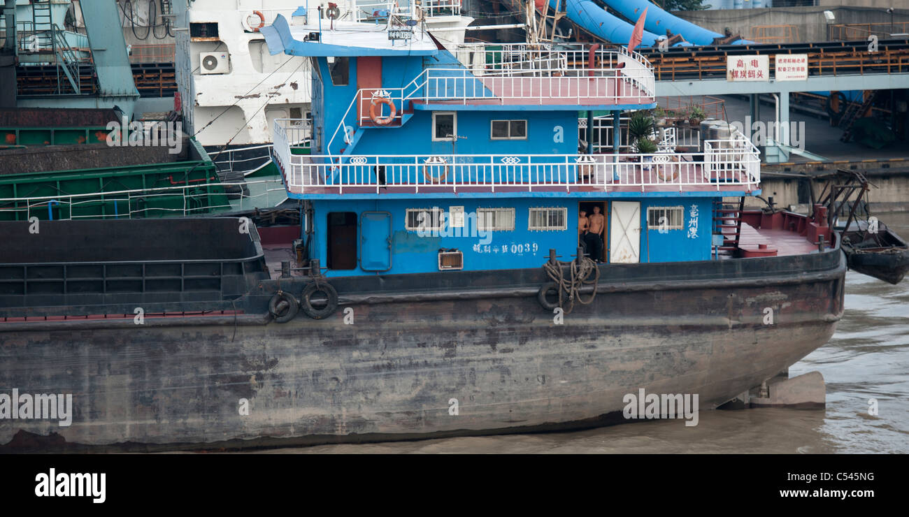 Container ship at a commercial dock, Yangtze River, Shanghai, China ...