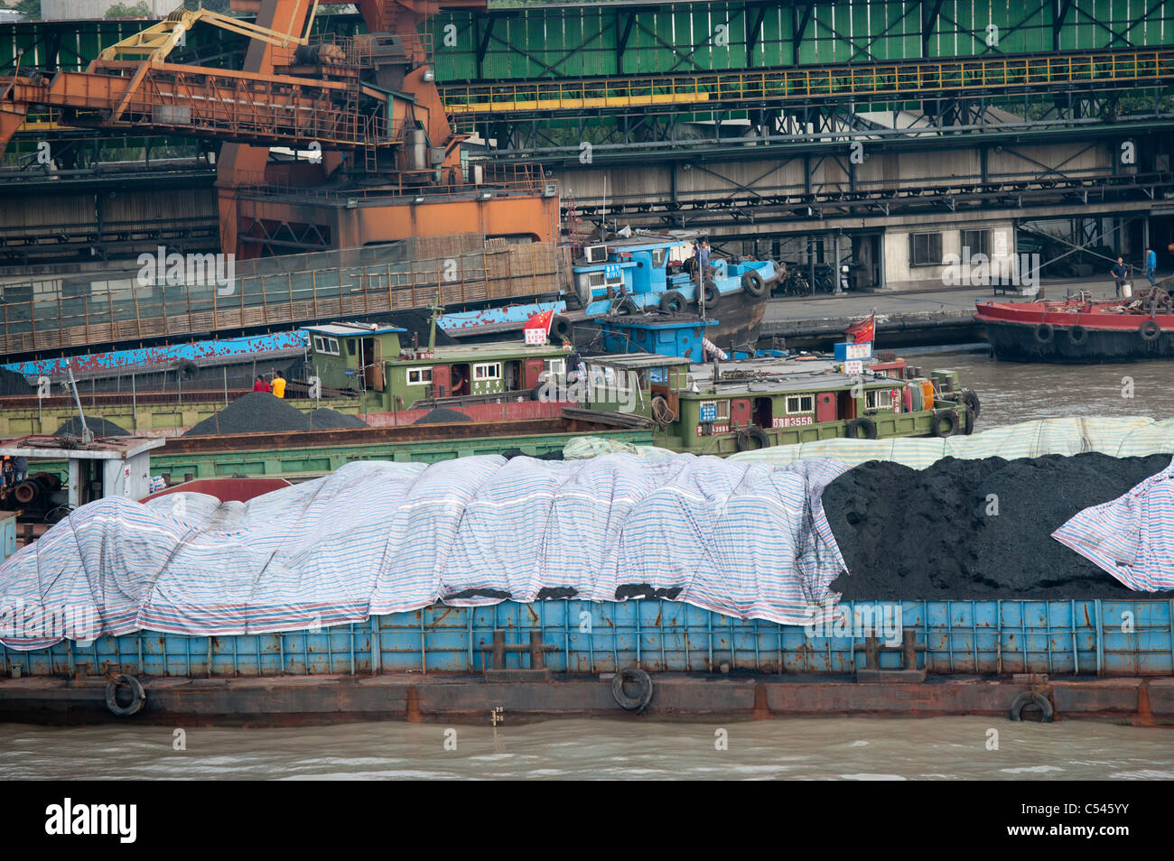 Container ships at a commercial dock, Yangtze River, Shanghai, China ...