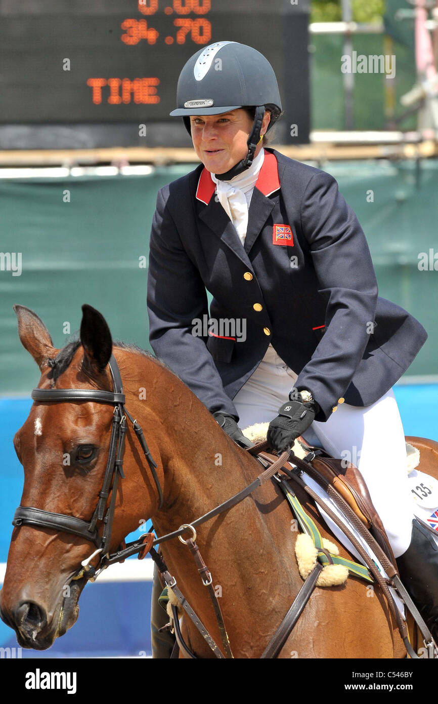 Piggy French riding DHI Topper W (Great Britain) celebrates winning the ...