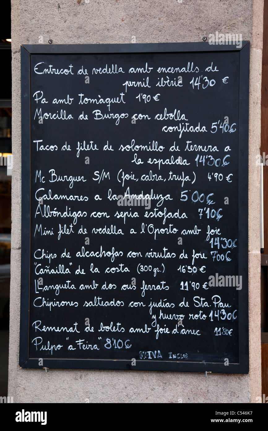 Catalan Food Menu outside Restaurant in Barcelona, Catalonia, Spain ...