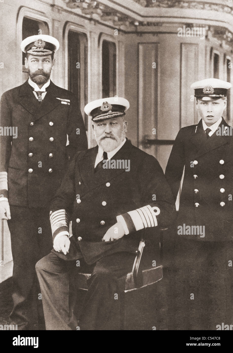 From left, Prince of Wales, later King George V, King Edward VII ...