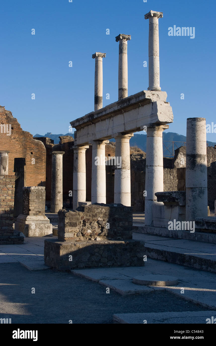 Later afternoon view of the Forum of the ancient Roman ruins of Pompeii ...