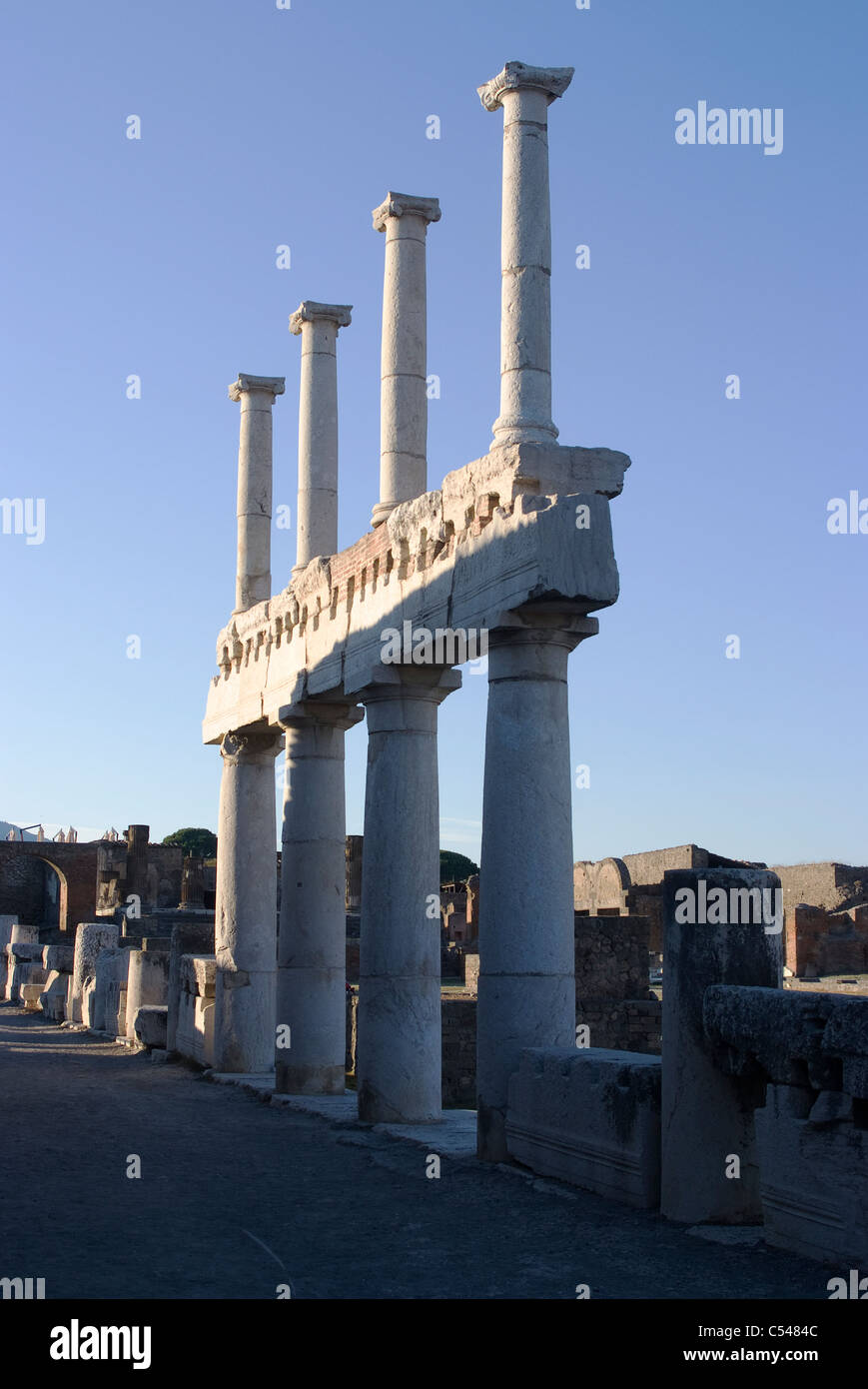 Later afternoon view of the Forum of the ancient Roman ruins of Pompeii ...