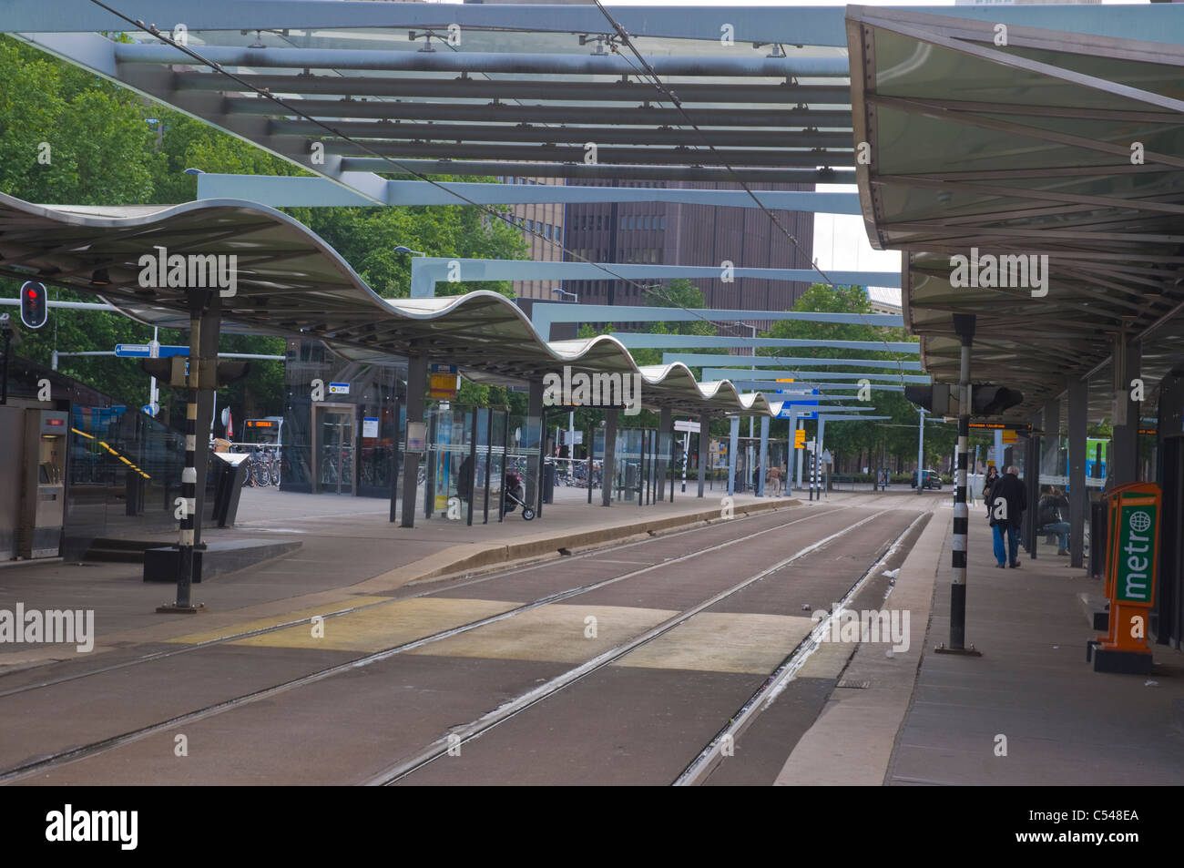 Tram stops at Blaak square Rotterdam the province of South Holland the ...