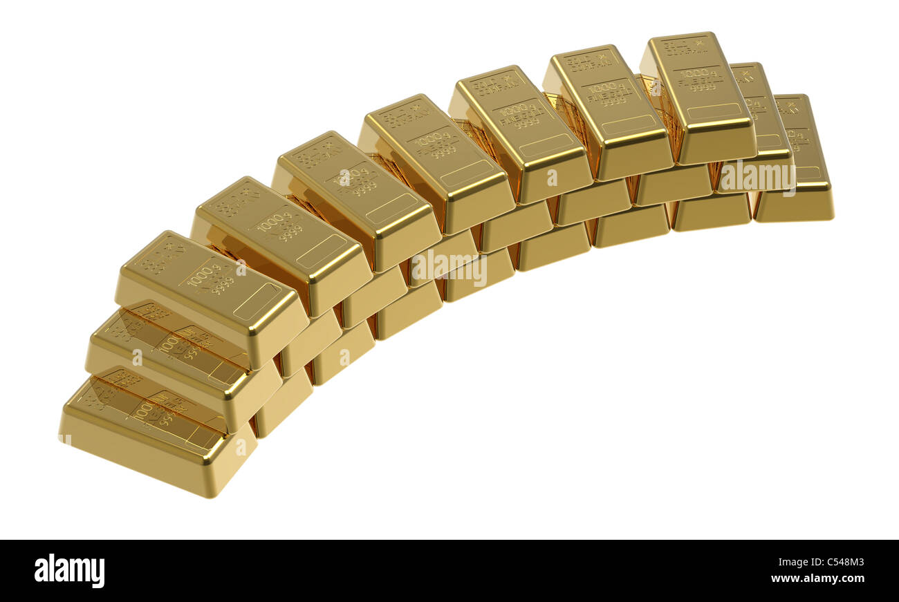Gold bullion isolated on white 3d render Stock Photo - Alamy