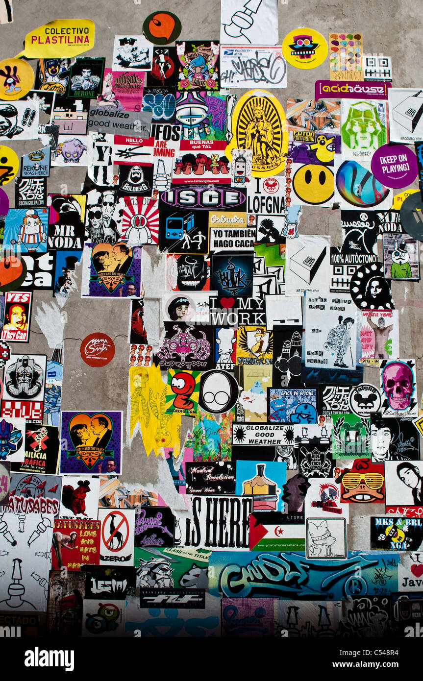 Alternative stickers and posters, Malasana, Madrid, Spain Stock Photo ...