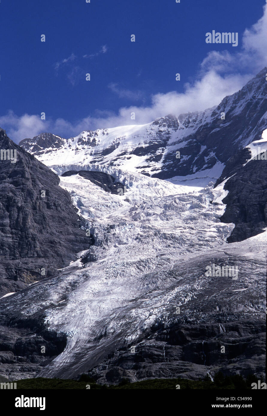 Switzerland. The Eiger Glacier, Eigergletscher, below the Jungfrau in ...
