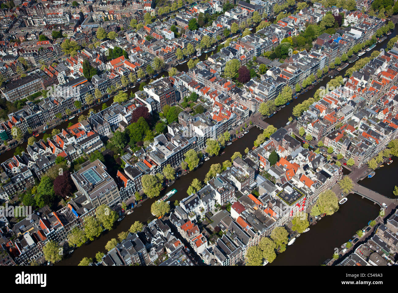 The Netherlands, Amsterdam, Aerial of canals and city centre. Unesco ...