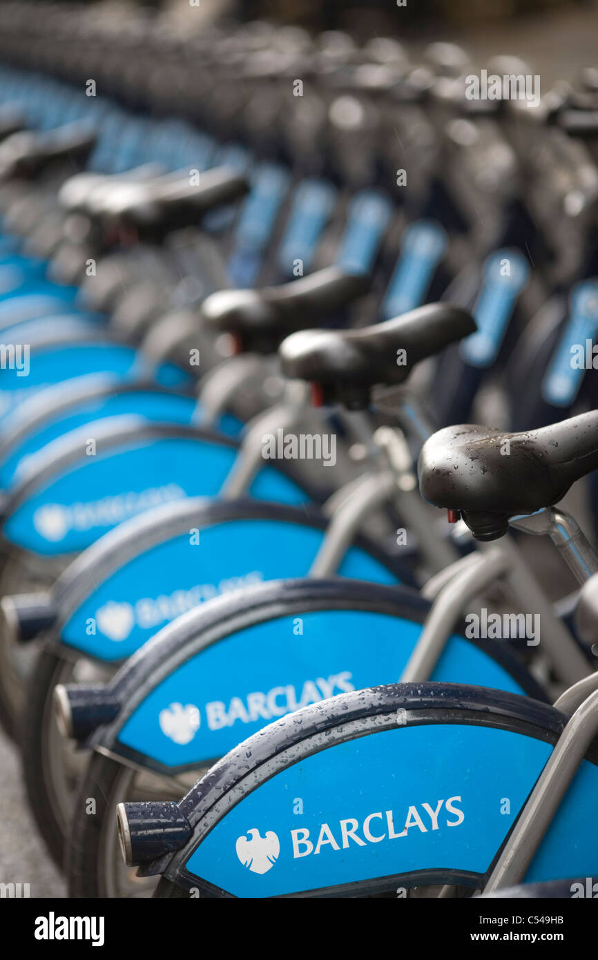 Barclays rental cycles at a docking station in central London, United ...