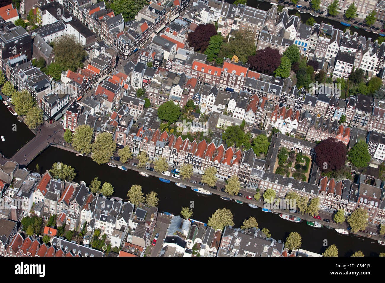 The Netherlands, Amsterdam, Aerial of canals and city centre. Unesco ...