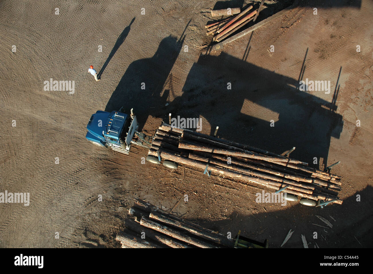 Aerial photo of a logging truck Stock Photo - Alamy