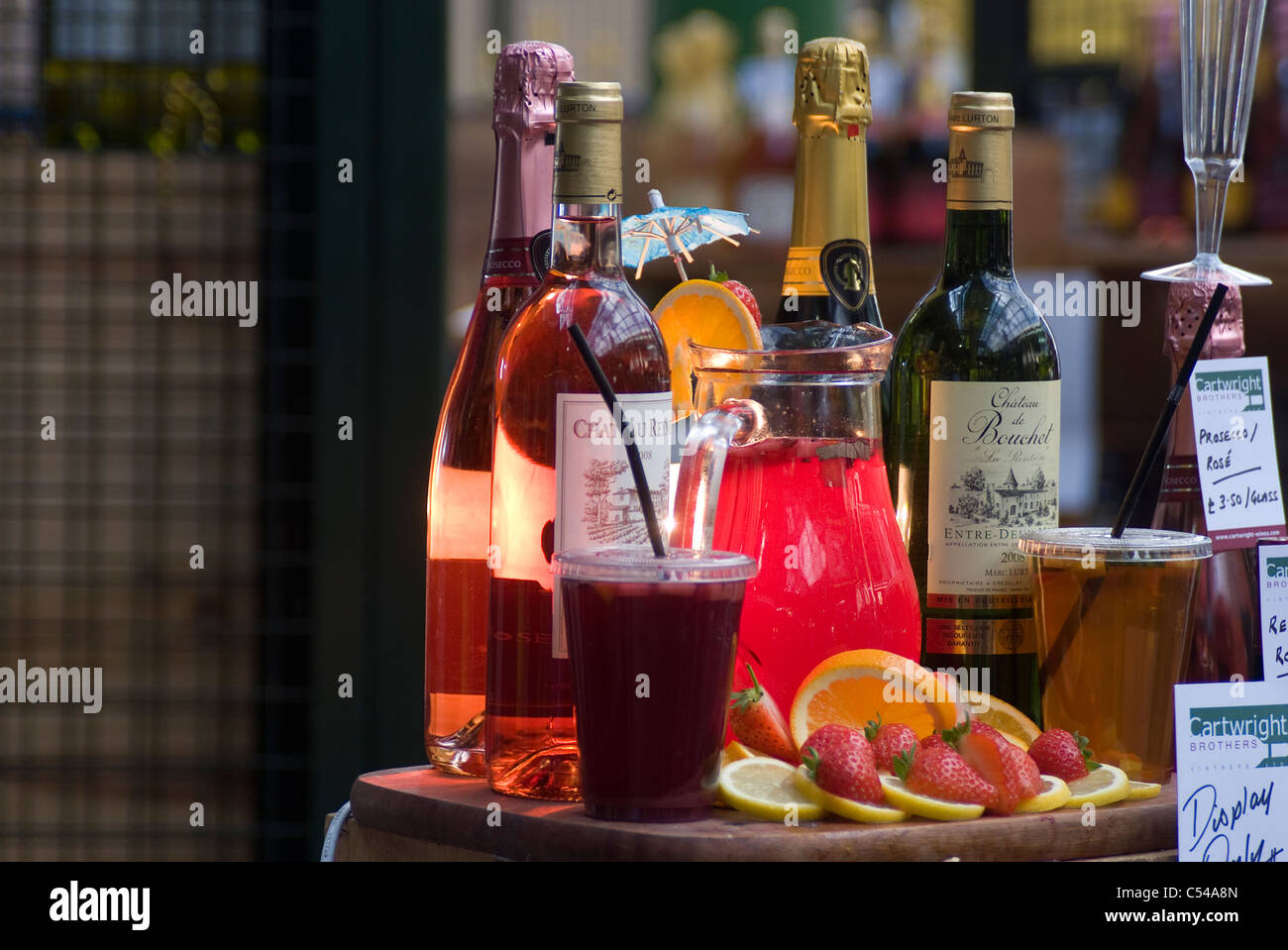 Wine merchant display at Borough fine food Market, London, SE1, England ...
