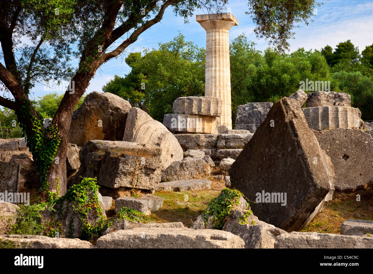 Ruins of the Temple of Zeus in Olympia Greece - home to the original Olympic Games, starting in ...