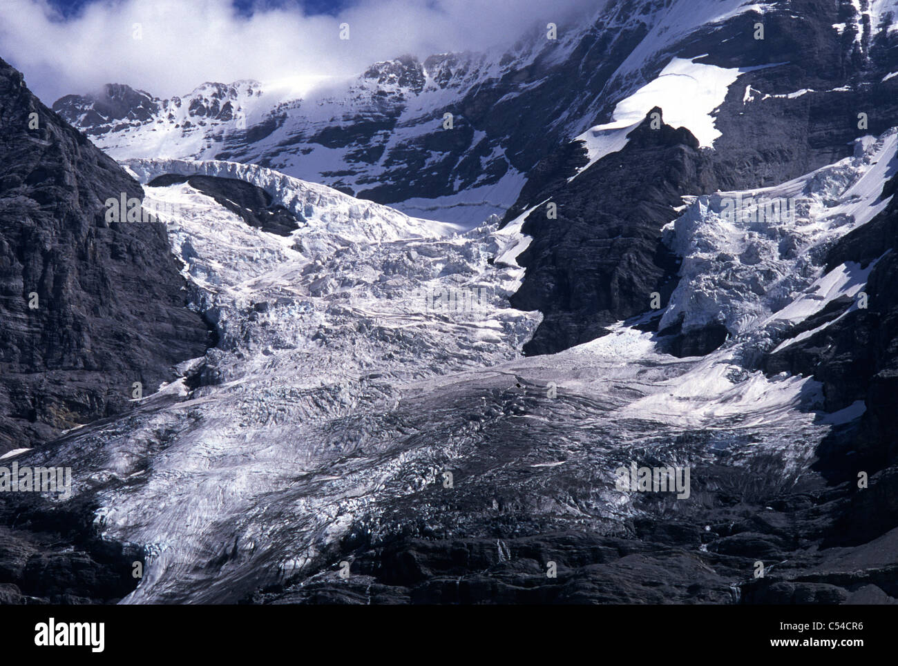 Switzerland. The Eiger Glacier, Eigergletscher, below the Jungfrau in ...
