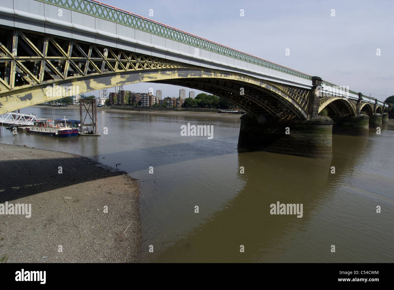 Rail bridge over the Thames near Chelsea Harbour, London, SW10, England ...