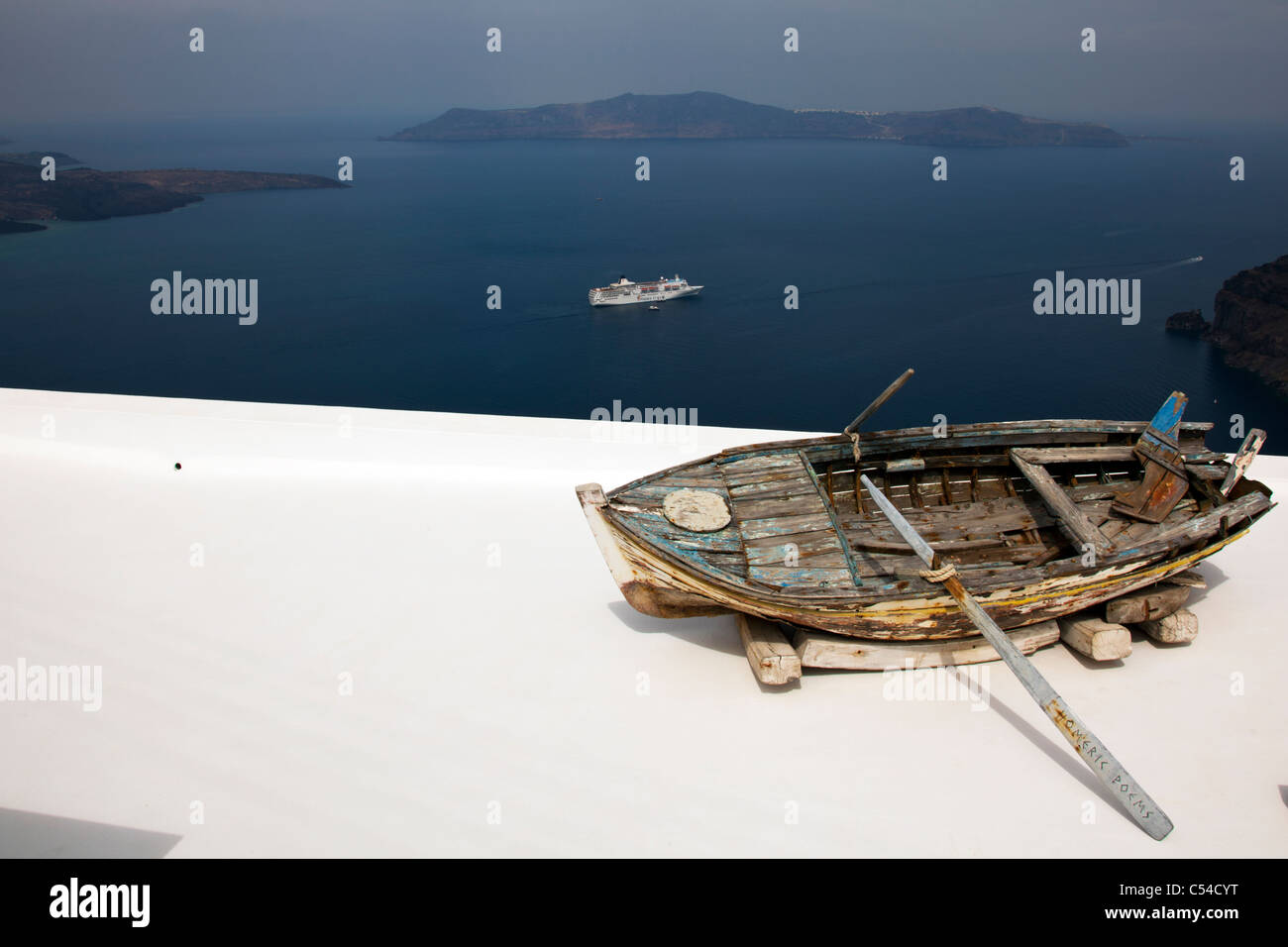 Thira, Santorini, Greek Island, Cyclades, Greece, old rowing boat in ...