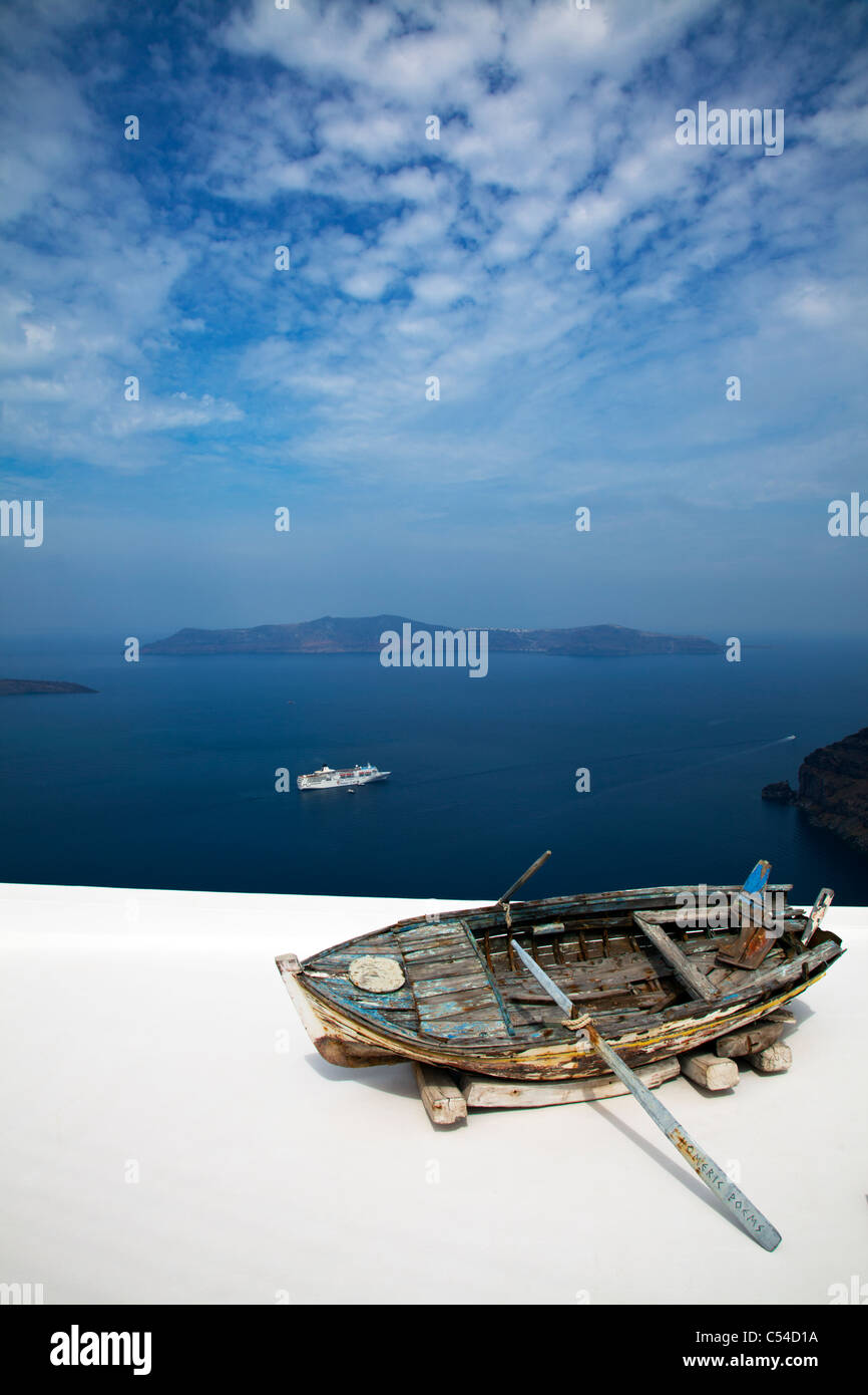 Thira, Santorini, Greek Island, Cyclades, Greece, old rowing boat in ...
