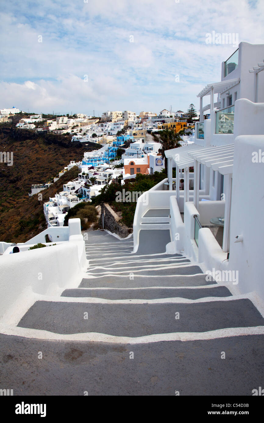 Thira, Santorini, Greek Island, Cyclades, Greece, steps leading into ...