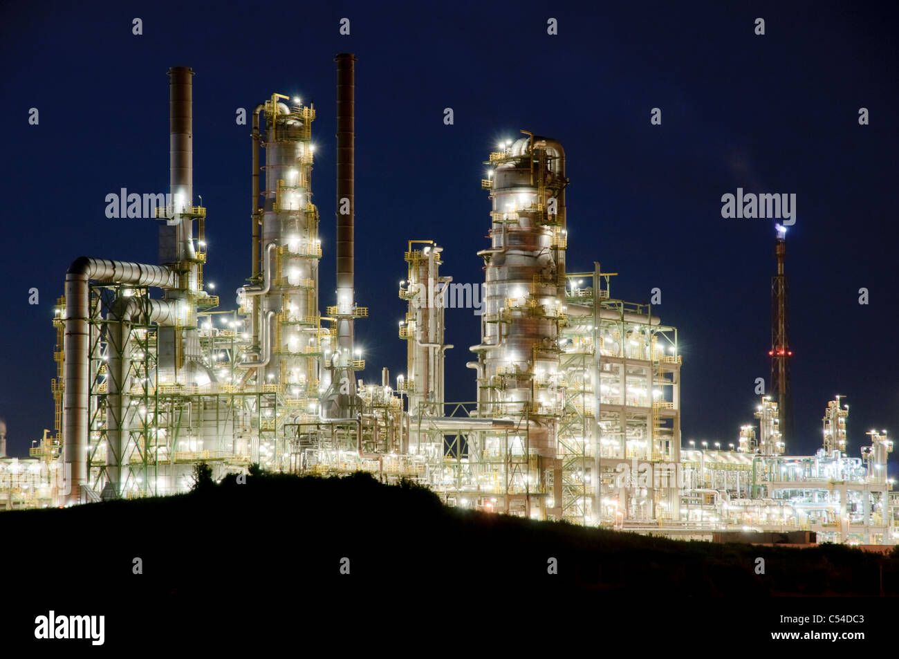 Leuna Works chemical plant at night, Leuna, Saxony-Anhalt, Germany ...