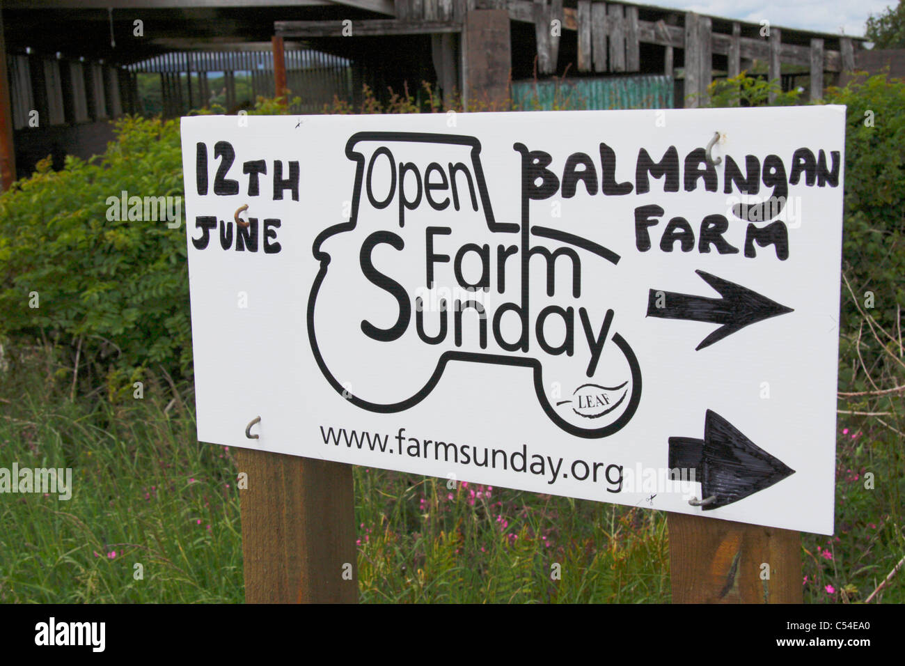 Open Farm Sunday sign at Balmangan Farm near Kirkcudbright, Dumfries ...