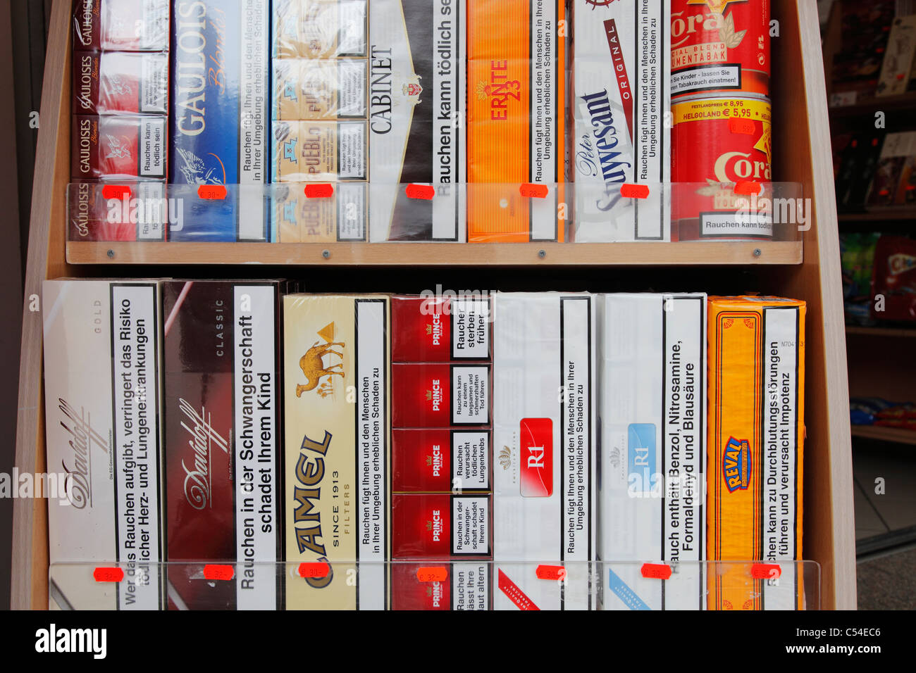 cigarette shelf in a duty free shop on Island Helgoland Stock Photo - Alamy
