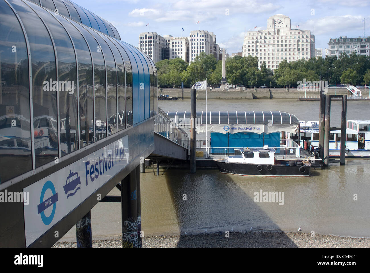 Festival Pier boat dock, River Thames, South Bank, London, SE1, England ...