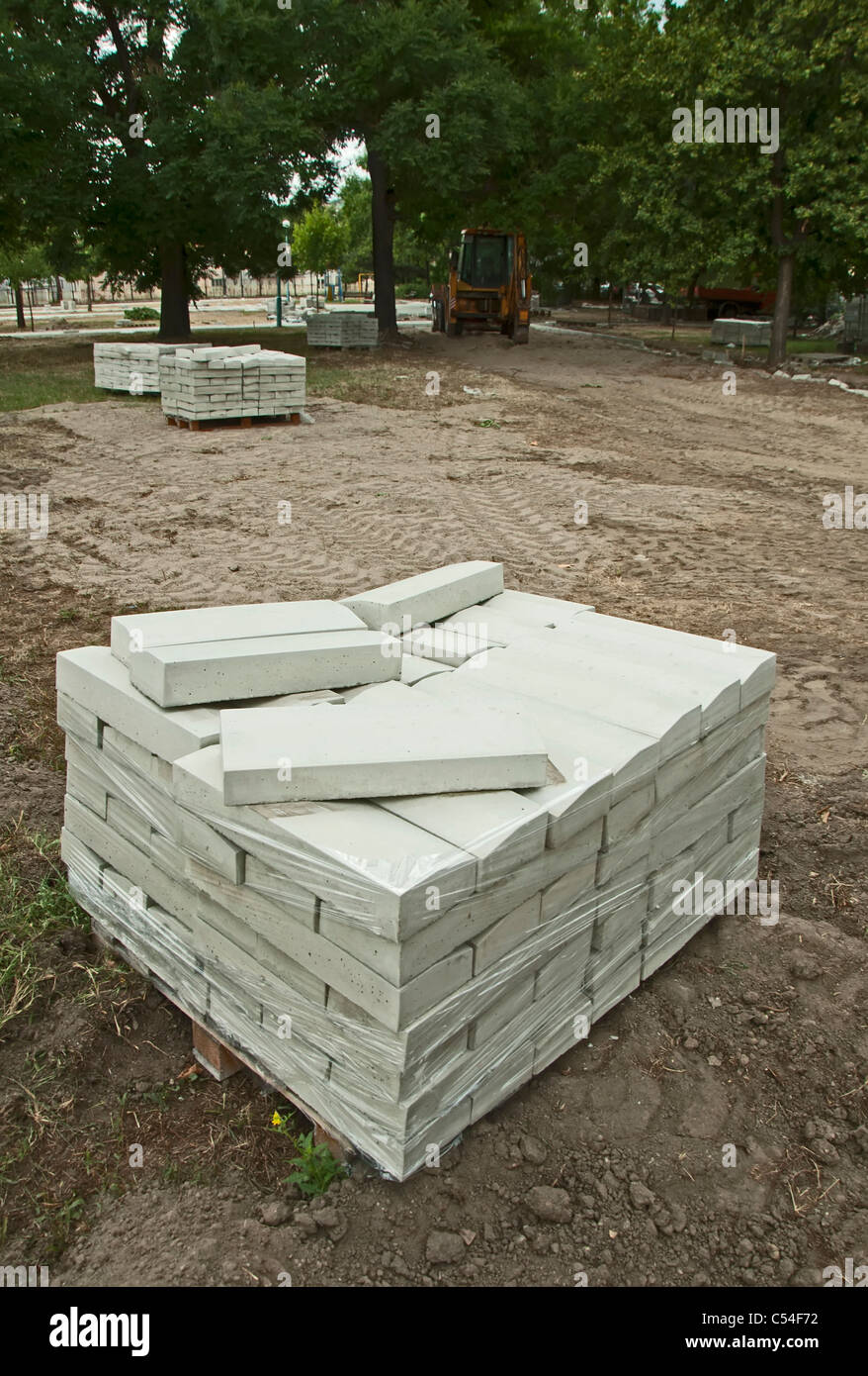 Tile paths construction in park Stock Photo - Alamy