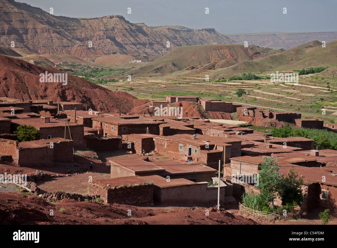 View of a Berber village from the Tichki Pass, road between Marrakesh ...