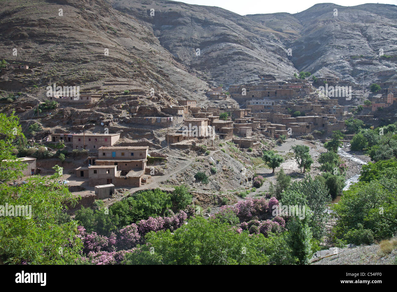 View of a Berber Village from the Tichki Pass, road between Marrakesh ...