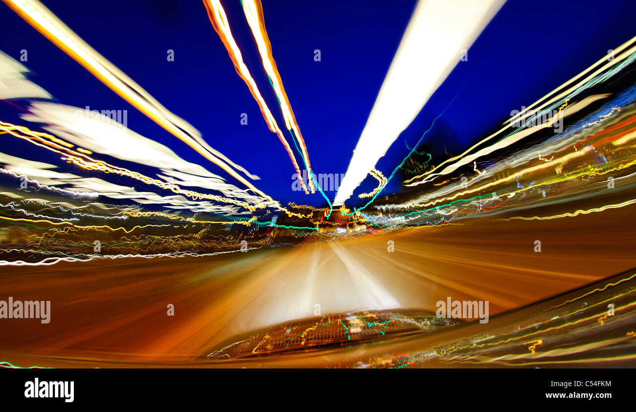 Road traffic, blurred lights, light traces, light art, dynamic ...