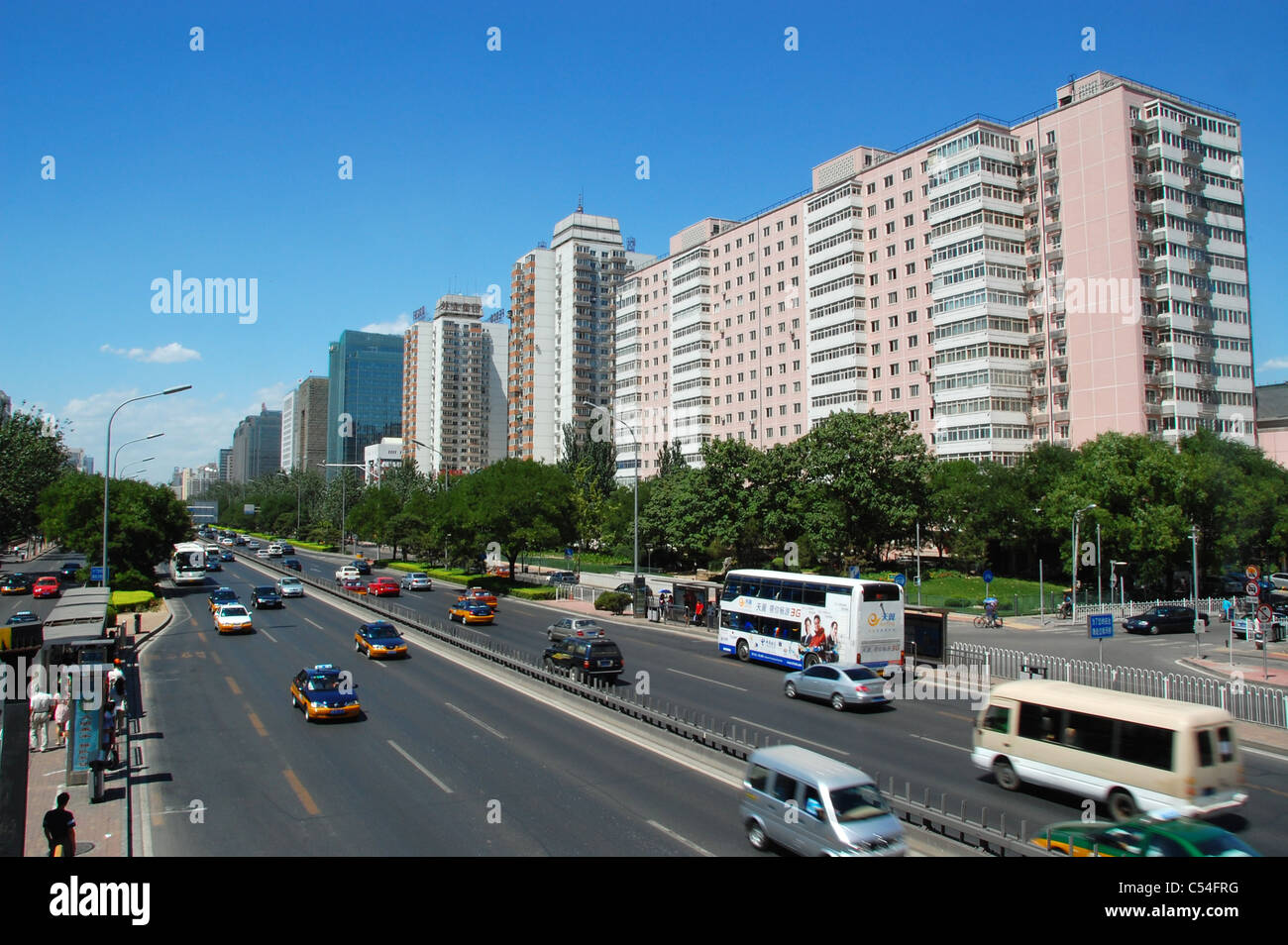 New motorway / highway / road passes through Beijing, next to highrise ...