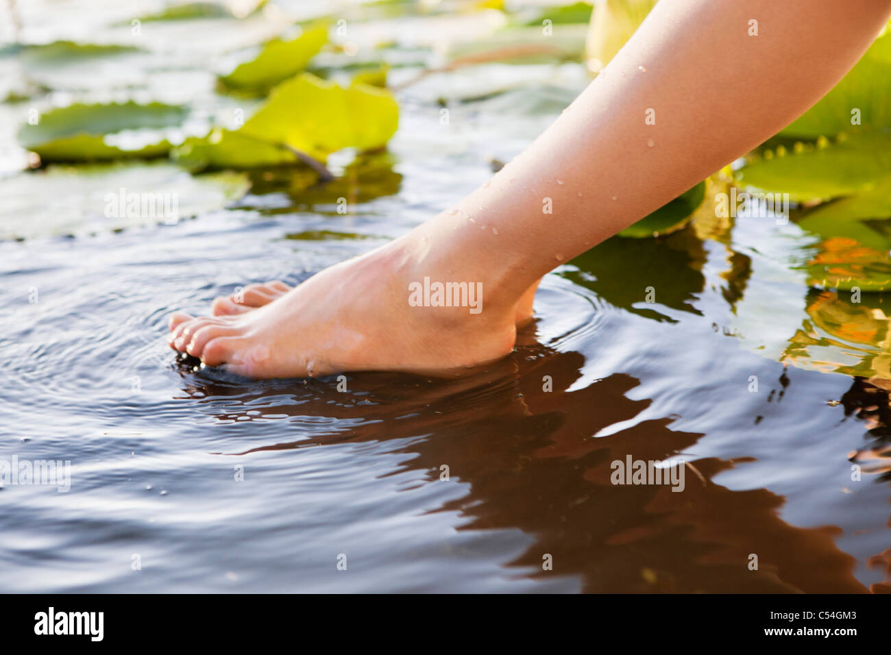 Close-up of a woman's leg in pond Stock Photo - Alamy