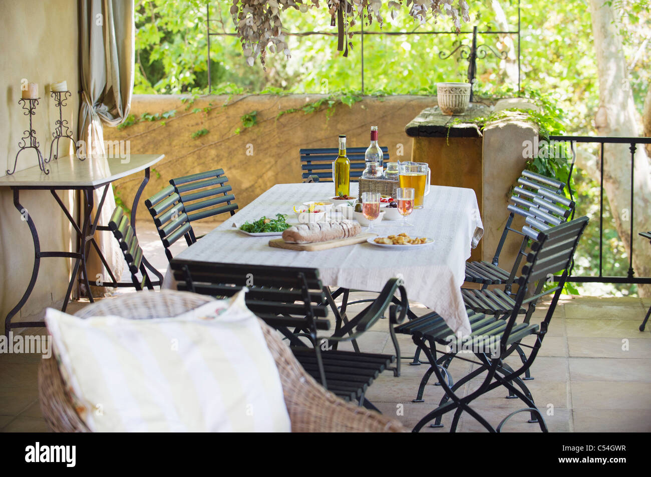 Food on table in porch Stock Photo - Alamy