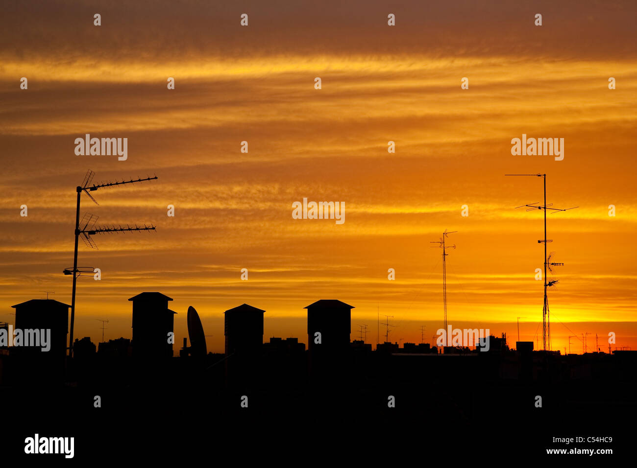 Sun Rising over Rooftops in Madrid, Spain Stock Photo - Alamy