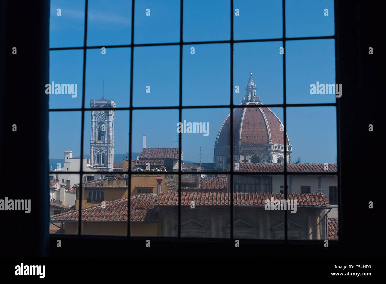 The Duomo and Giotto's bell tower as viewed through the window panes ...