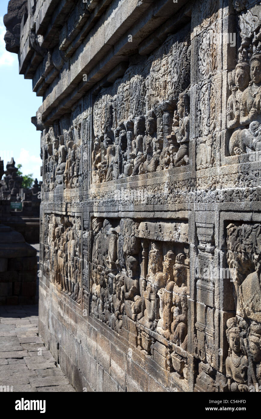 Ancient stone carvings Borobudur temple located close to Jogjakarta in ...